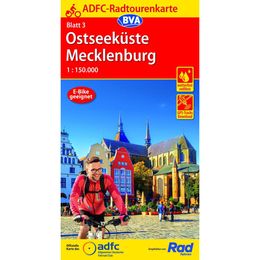 ADFC-Radtourenkarte 3 Ostseek&uuml;ste Mecklenburg 1:150.000, rei&szlig;- und wetterfest, E...