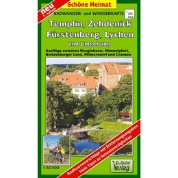 Radwander- und Wanderkarte F&uuml;rstenberg, Lychen, Templin, Zehdenick und Umgebung1...