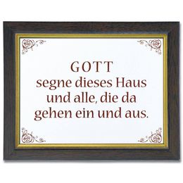 Keramikfliese mit Holzrahmen - Gott segne dieses Haus