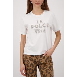 monari Damen T-Shirt "Schmuckschrift"off, wei&szlig;, Gr. 44, unifarben, Web, Obermaterial: 50% Baumwolle, 50% Modal, Shirts, Regular fit mit Schmuckschrift