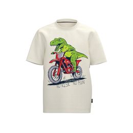 T-Shirt TRIGEMA "TRIGEMA T Shirt mit Dino Motiv "No Risk No Fun", Jungen, Gr. 140, natur, Single Jersey, 100% Baumwolle, Basic, Rundhals, Shirts T-Shirt