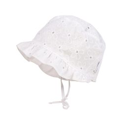 MaxiMo M&auml;dchen Fischerhut, wei&szlig;, Gr. 45, Web, Baumwolle, H&uuml;te, Schneewei&szlig;, Bl&uuml;tenstickerei, Sommerhut, Baby-Girl, Festiv