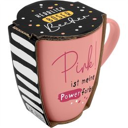 Tasse mit Motivdruck 'Pink ist meine POWER farbe', mit Banderole
