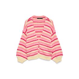 V&eacute;ro Moda Strickjacke VERO MODA "VMMAYBE STRIPE LS OPEN CARDIGAN NOOS", Damen, Gr. L, chintz rose stripes:with golden haze, pink cosmos, coral paradise, jazzy, Strick, Obermaterial: 100% Polyester, geringelt, gestreift, loose fit h&uuml;ftbedeckend, V-Ausschnitt, weit Strickb&uuml;ndchen, Strickjacken Strickjacke, Kunstfaser, loose fit