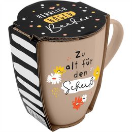 Tasse mit Motivdruck "Zu alt f&uuml;r den Schei&szlig;", mit Banderole
