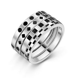 Ring-Set Firetti "Multipack Schmuck Geschenk Silber 925 Quadrat Raute Kreis Viereck" Gr. 58, silberfarben, schwarz, Fingerringe, Damen, 58, Silber 925 (Sterlingsilber), 2,5mm, Ring-Set