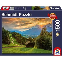 Schmidt Spiele Sonnenuntergang &uuml;ber dem Bergdorf Wamberg Puzzle 1.500 Teile