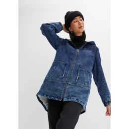 bonprix Damen Parka, blau, Gr. 38, overdyed, Obermaterial: 92% Baumwolle, 7% Polyester, 1% Elasthan. Futter: 100% Polyester. &Auml;rmelfutter: 100%
