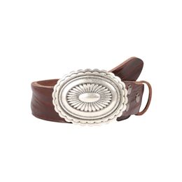 Damen Lederg&uuml;rtel, braun, Gr. 115, RETTUNGSRING G&Uuml;RTEL, unifarben, Leder, G&uuml;rtel, mit austauschbarer Schlie&szlig;e &raquo;Mandala Silber&laquo;