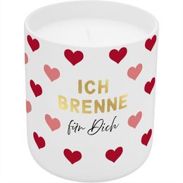 Kerze in Porzellanbecher "Ich brenne f&uuml;r Dich", mit Golddruck