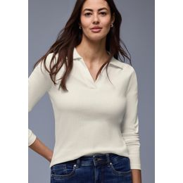 Street One Damen Langarm-Poloshirt, wei&szlig;, Gr. 42, unifarben, Jersey, Obermaterial: 96% Baumwolle, 4% Elasthan, Shirts, in Melange-Optik und mit