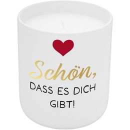 Kerze in Porzellanbecher "Sch&ouml;n, dass es dich gibt", mit Golddruck