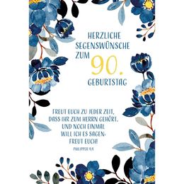Geburtstagskarte - Herzliche Segensw&uuml;nsche zum 90. Geburtstag (6 St&uuml;ck)