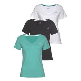 H.I.S. H.I.S Damen T-Shirt "Essential-Basics", blau, Basic, Gr. 44, bestickt, Obermaterial: 100% Baumwolle, Shirts, h&uuml;ftlange Passform, figurumspielender