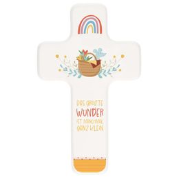 Kinderholzkreuz zur Geburt - Das gr&ouml;&szlig;te Wunder ist manchmal ganz klein (1 St&uuml;ck)