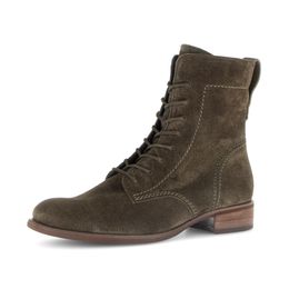 Schn&uuml;rstiefelette Gabor, Damen, Gr. 41, gr&uuml;n (oliv), Veloursleder, unifarben, Basic, Schuhe Schn&uuml;rstiefelette, Blockabsatz, Schn&uuml;rboots, Herbtboots mit herausnehmbarer Fu&szlig;bett