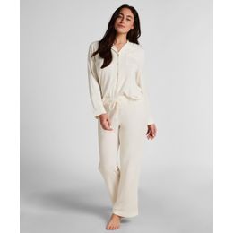 Hunkem&ouml;ller Pyjama HUNKEM&Ouml;LLER "Lang&auml;rmelige Jersey-Jacke Essential", Damen, Gr. XS, wei&szlig;, 92% Viskose, 8% Elasthan, Homewear-Sets Pyjama
