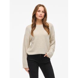 Strickpullover Vila "VILIGA L/S O-NECK KNIT TOP - NOOS", Damen, Gr. S, birch detail:melange, Strick, Obermaterial: 97% Polyester, 3% Elasthan, meliert, relaxed fit normal, Rundhals, Rippb&uuml;ndchen, Pullover Strickpullover, Materialmix, relaxed fit