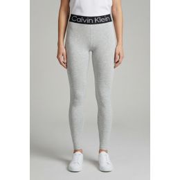 Leggings Calvin Klein, Damen, Gr. XL, N-Gr, grau (light grau melange), Obermaterial: 60% Baumwolle, 35% Polyamid, 5% Elasthan, lang, Hosen Leggings, breiter Logobund, weich, elastisch, Cotton-Mix