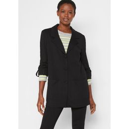 bonprix Damen Sweatblazerschwarz, Gr. 36, Obermaterial: 70% Viskose, 25% Polyester, 5% Elasthan, Blazer, mit langem Arm, mit Reverskragen, Oversize