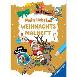 RAVENSBURGER VERLAG Mein liebstes Weihnachtsmalheft mit Stickern ab 6