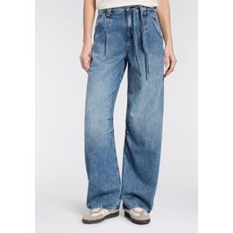 BOSS Orange Damen Weite Jeans "PLEATED BARREL 1.0 Premium Damenmode", blau, Gr. 30, unifarben, Denim/Jeans, Obermaterial: 61% Baumwolle, 39% Lyocell,