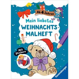 RAVENSBURGER VERLAG Mein liebstes Weihnachtsmalheft mit Stickern ab 4