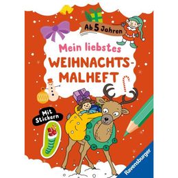 RAVENSBURGER VERLAG Mein liebstes Weihnachtsmalheft mit Stickern ab 5