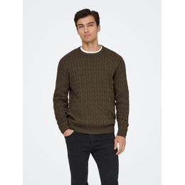 Only & Sons Strickpullover ONLY & SONS "ONSLOUI REG 12 CABEL CREW KNIT NOOS", Herren, Gr. M, coffee bean detail:melange, Strick, Obermaterial: 60% Baumwolle, 20% Nylon, 20% Viskose, meliert, regular fit normal, Rundhals, Rippb&uuml;ndchen, Pullover Strickpullover