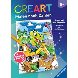 RAVENSBURGER VERLAG CreArt Malen nach Zahlen ab 5 - Zauberpapier: Dinos auf der Baustelle