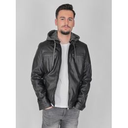 Mustang Herren Lederjacke "Foster", schwarz, Gr. M, Obermaterial: 100% Lammleder; Wattierung: 100% Polyester; Kapuze: 100% Baumwolle; Innenfutter: