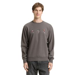 Herren Sweaterclassic mid grau, Gr. M, Tom Tailor Denim, bestickt, Sweatware, Obermaterial: 70% Baumwolle, 30% Polyester, Sweatshirts, mit