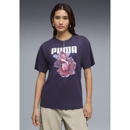 T-Shirt Puma "GRAPHICS RELAXED FLOWER TEE", Damen, Gr. S, deep plum, Jersey, Obermaterial: 100% Baumwolle, bedruckt, relaxed fit normal, Rundhals, Shirts T-Shirt, lockere Passform, Kurzarm, Rundhalsausschnitt