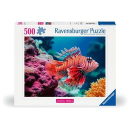 RAVENSBURGER VERLAG Erwachsenenpuzzle "Colorful Animals" 500 Teile - Rotfeuerfisch