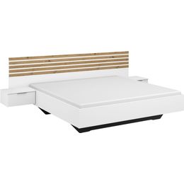 Bettanlage Rauch "Doppelbett Futonbett LAMELLA in schwebender Optik", alpinwei&szlig;, eiche artisan, B:245cm H:91cm T:205cm, Holzwerkstoff, Schlafzimmerm&ouml;bel-Sets, Bettanlage, mit eleganter Lamellenabsetzung und 2 H&auml;ngenachttische MADE IN GERMANY