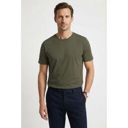 T-Shirt Fynch-Hatton, Herren, Gr. S, schwarz khaki, Jersey, Obermaterial: 100% Baumwolle, bestickt, unifarben, normal h&uuml;ftbedeckend, Rundhals, Shirts T-Shirt, normale Passform, Kurzarm, h&uuml;ftbedeckende L&auml;nge, aus Baumwolle