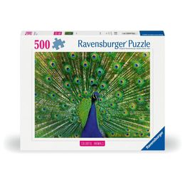 RAVENSBURGER VERLAG Erwachsenenpuzzle "Colorful Animals" 500 Teile - Pfau