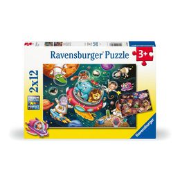 RAVENSBURGER VERLAG Kinderpuzzle 2x12 Teile - Tiere im Weltall