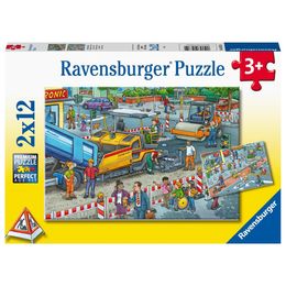 RAVENSBURGER VERLAG Ravensburger Kinderpuzzle - Stra&szlig;enbaustelle - 2x12 Teile Puzzle f&uuml;r Kinder ab 3...