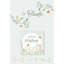 Gl&uuml;ckwunschkarte mit Blumensamen-T&uuml;tchen - Zur Taufe (5 St&uuml;ck)