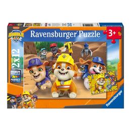RAVENSBURGER VERLAG Kinderpuzzle 2x12 Teile - Paw Patrol - Bulldoge Rubble und sein Team