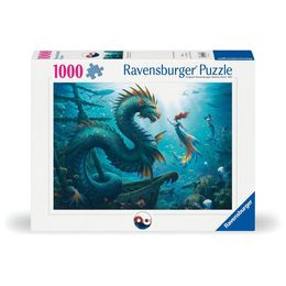 RAVENSBURGER VERLAG Erwachsenenpuzzle 1000 Teile - Verzauberte Tiefen: Drache, Meerjungfrau und Schi...