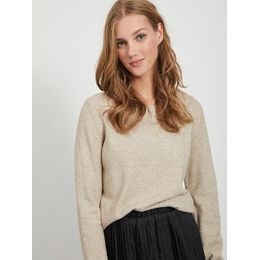 Vila Damen Rundhalspullover "VIRIL O-NECK L/S KNIT TOP - NOOS", beige, Gr. L, meliert, unifarben, Feinstrick, Obermaterial: 50% Viskose, 27% Nylon,