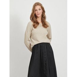 Vila Damen Rundhalspullover "VIRIL O-NECK L/S KNIT TOP - NOOS", beige, Gr. S, meliert, unifarben, Feinstrick, Obermaterial: 50% Viskose, 27% Nylon,