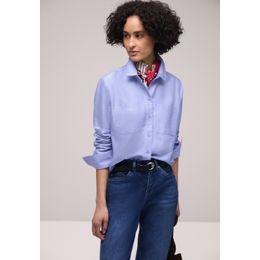 Street One Damen Hemdbluse, blau, Gr. 46, gestreift, Stoff, 64% Lyocell, 36% Baumwolle, Blusen, mit Knopfleiste