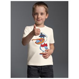 T-Shirt TRIGEMA "TRIGEMA T Shirt mit Pelikan Print", Jungen, Gr. 116, natur, Single Jersey, 100% Baumwolle, Rundhals, Shirts T-Shirt