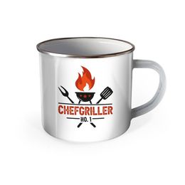 Tr&ouml;tsch Emaille Becher Grillen Tasse Chefgriller NO. 1 Grillmeister