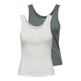 Ripptanktop Only "ONLSIMPLE LIFE S/L BUTTON TOP JRS CS 2PK", Damen, Gr. XL (42), wei&szlig; (cloud dancer pack:balsam gr&uuml;n), Single Jersey, Obermaterial: 92% Baumwolle, 8% Elasthan, unifarben, normal, Rundhals, Tops Ripptanktop, Topseller
