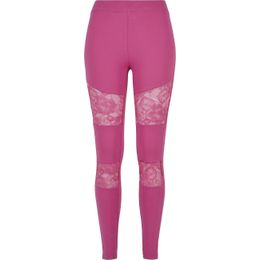 Urban Classics Damen Leggings "Urban Classics Damen Ladies Laces Inset Leggings", pink, Gr. 4XL, unifarben, 94% Baumwolle, 6% Elasthan, Hosen