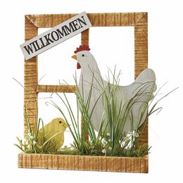 Deko-Objekt &raquo;Fenster mit Huhn und K&uuml;ken&laquo;